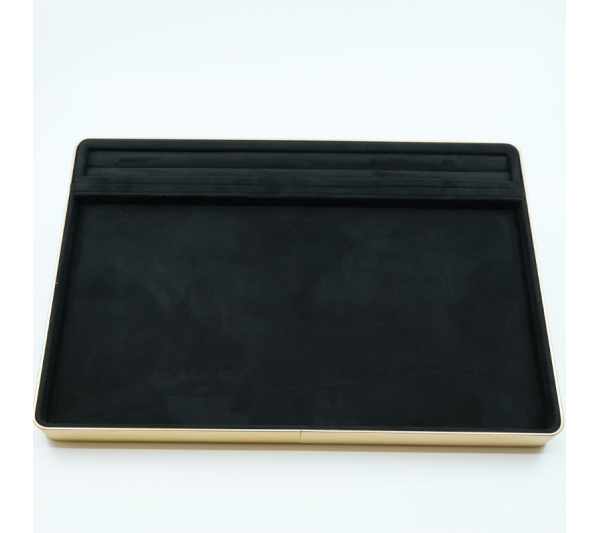 Black Suede Presentation Tray w/ Gold Trim 12" x 8" x 1" H